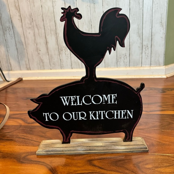 Accents | Welcome To Our Kitchen Wooden Rooster Pig Kitchen Decor ...
